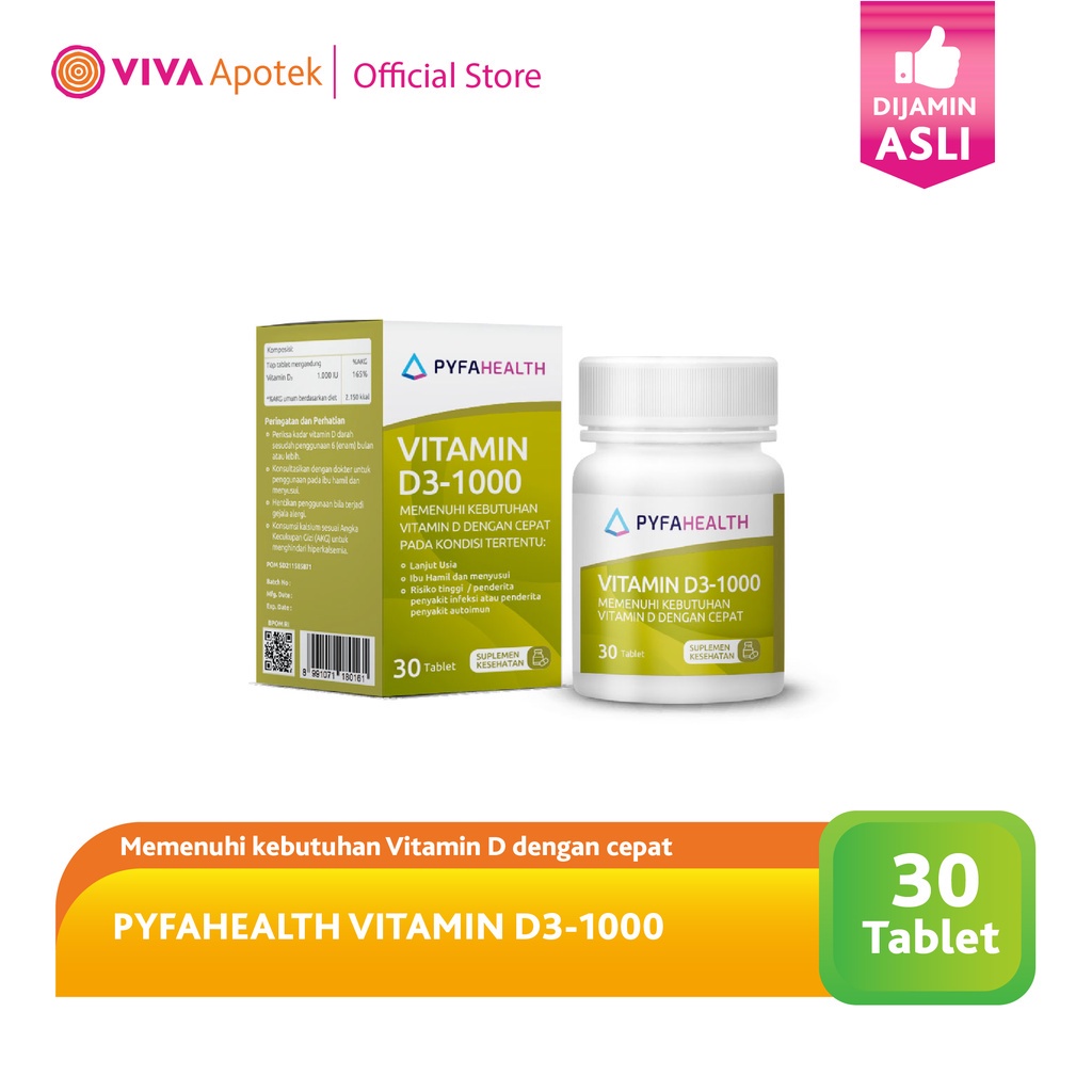 Jual Pyfahealth D3-1000 Vitamin D3 1000 IU (30 Tablet) | Shopee Indonesia