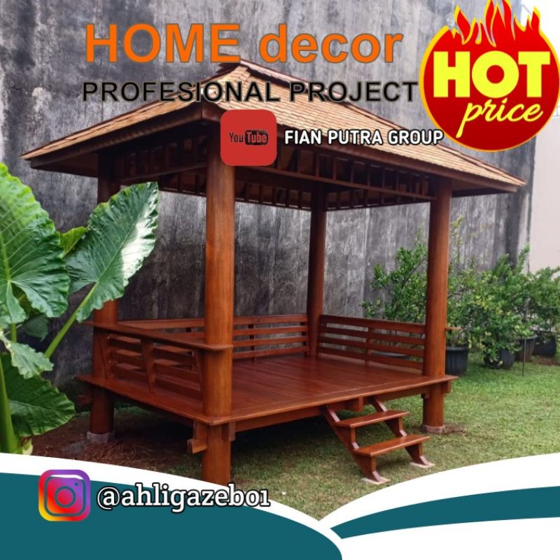 Jual Gazebo / gazebo 2 x 2 meter / gazebo kayu / gazebo glugu atap ...