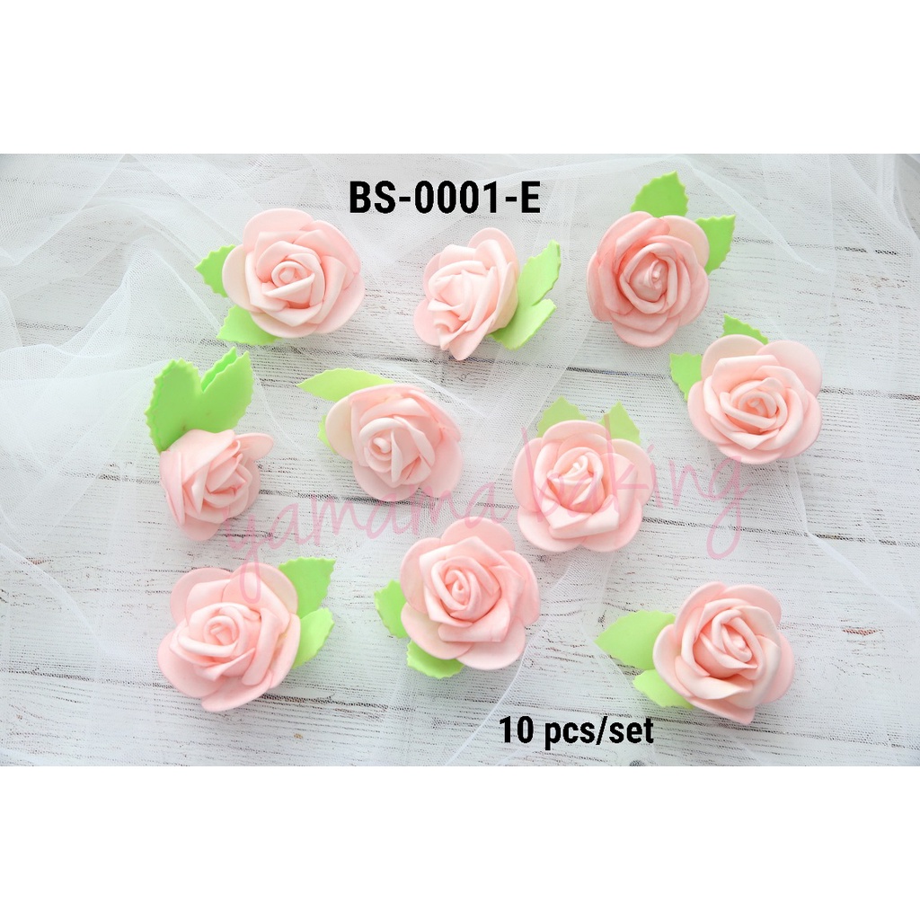 Jual BS-0001-E Bunga mawar rose daun artificial spons gabus orange muda ...