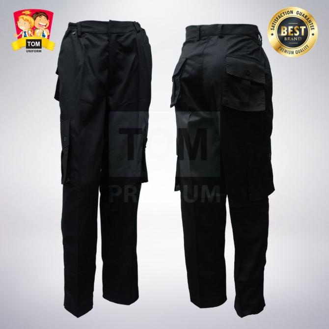 Jual Seragam TOM - Celana SMP/A Panjang Karet Hitam Kantong PDL / Cargo ...