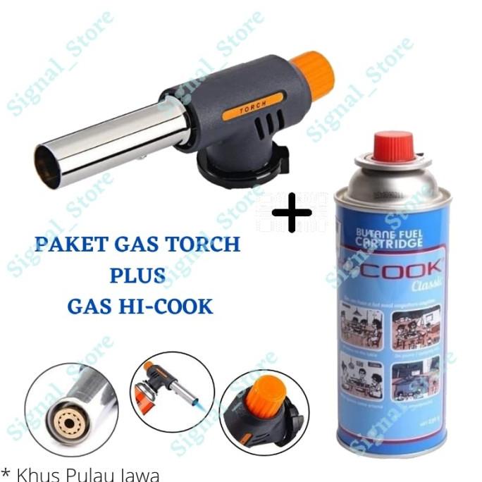 Jual Gas Torch + Gas Hi Cook 230 gr Pematik Gas Api Blow Torch flame ...