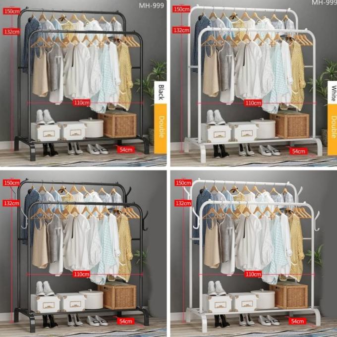 Jual Rak Jemuran Baju Pakaian Gantung Besi Rak Standing Double Clothes ...
