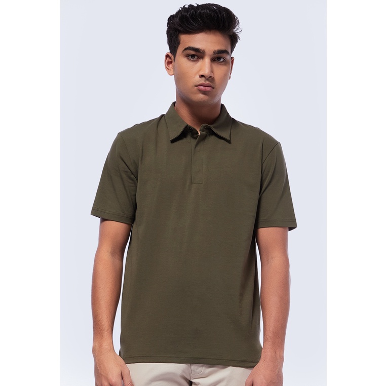 Jual Executive Slim Fit Short Sleeve Polo Shirt Olive | Shopee Indonesia