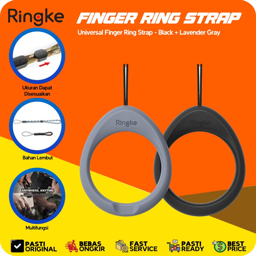 Jual Ringke Finger Ring Strap Black + Lavender Gray Strap Tali HP ...