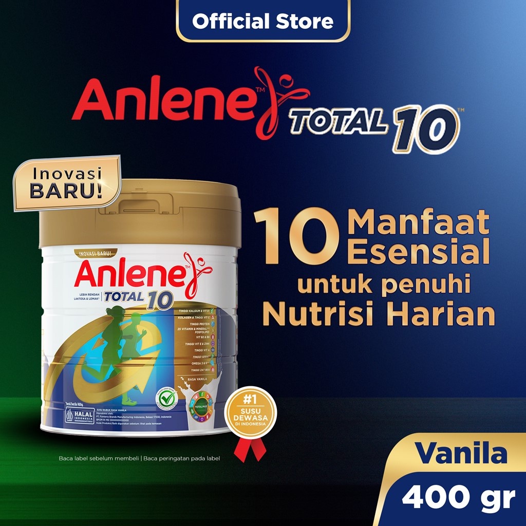 Jual Anlene Total 10 Susu Bubuk Dewasa Vanila 400g - 10 Manfaat Esensial Tinggi Kalsium dan ...
