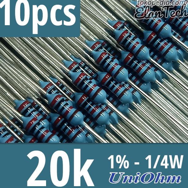 Jual Resistor 20k Taiwan 10pcs 1/4W 1% 20 Kilo Ohm 0.25W Elan73c ...