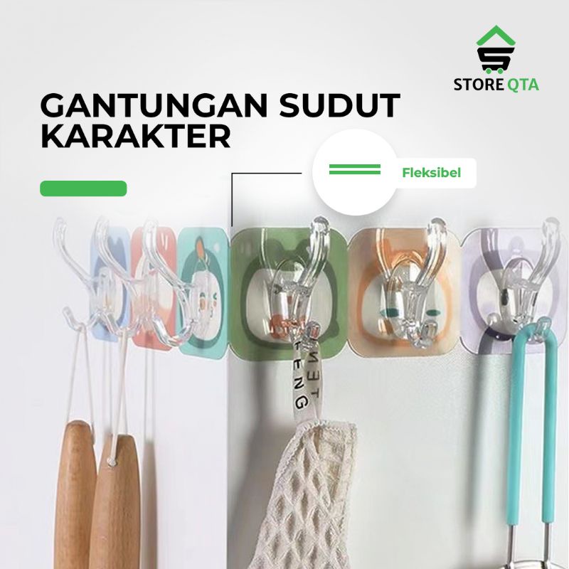 Jual Gantungan hook tempel dinding sudut dapur kamar mandi karakter 6 ...
