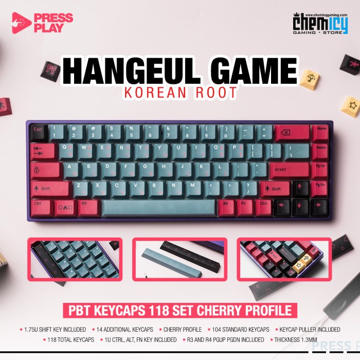 Jual Press Play Hangeul Game Korean Root PBT Keycaps 118 Set Cherry ...