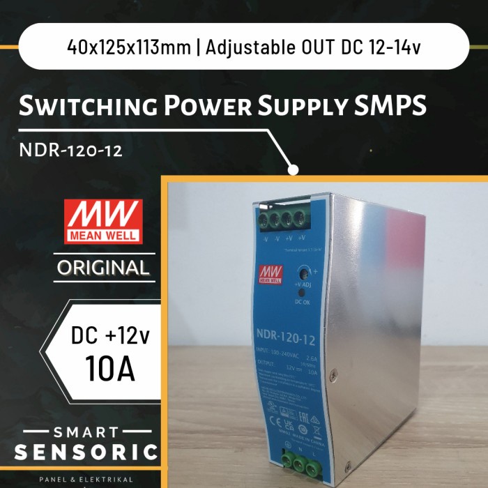 Jual Meanwell NDR-120-12 Switch Mode Power Supply 12v 10A SMPS DIN | Shopee Indonesia