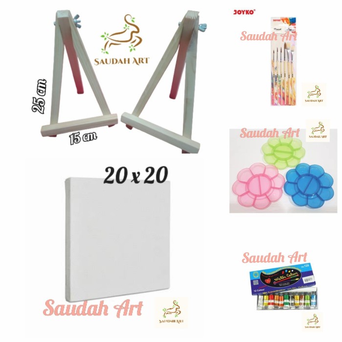 Jual Paket Lukis Lengkap (Kanvas 20X20,Palet,Kuas,Cat Air,Easel ...