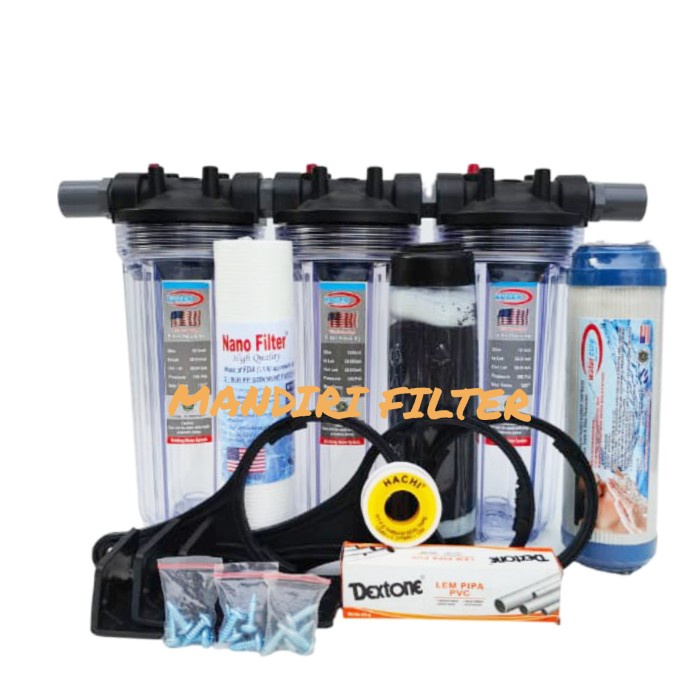 Jual Paket Filter Air 3 Tahap Zat Besi/Sumur Bor (Clear 10" Drat 3/4 ...
