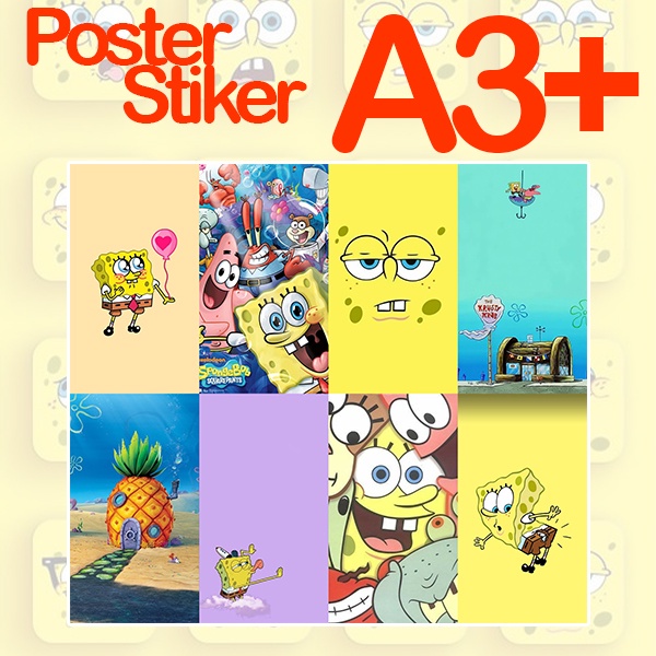 Jual Sticker Poster Spongebob squarepant patrik tuang krab sendy plangton kartun anak a3 a3+ a4 ...