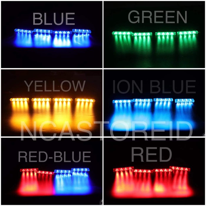 Jual LAMPU LED STROBO GRILL MOBIL 4 TITIK 12V BIRU HIGH QUALITY TERANG ...