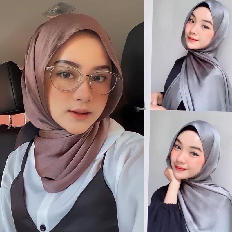 Jual Pashmina Credenza Satin Silk|| Pashmina Silk Satin Textur Cringkle|| Pashmina Cradenza ...