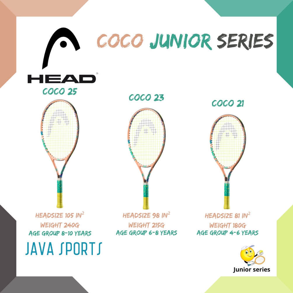 Jual Kirim sekarang Raket Tenis Head Coco Junior Series 25 23 21 Tennis ...