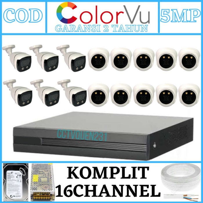 Jual PAKET CCTV COLORVU FULL COLOR 16 CHANNEL 5MP TURBO HD 1080P IR ...