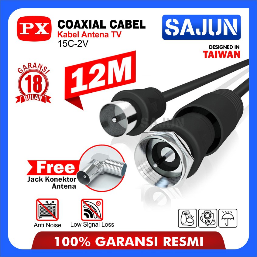 Jual 12m Kabel Antena TV Parabola CCTV Coaxial Cable Male to Male PX ...