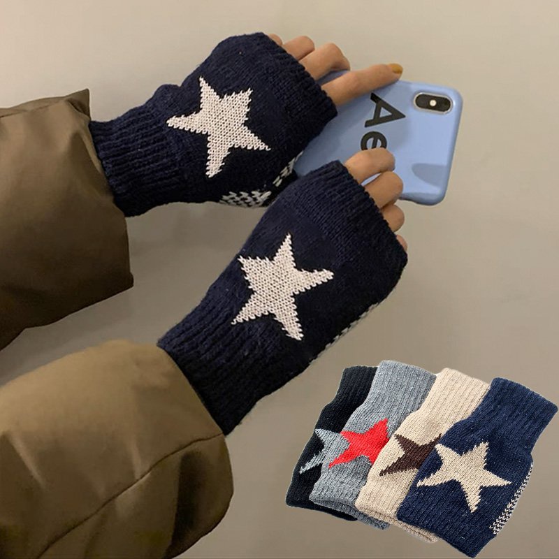 Jual Autumn Winter Knitted Woolen Gloves Fashion Y2K Star Men Women ...