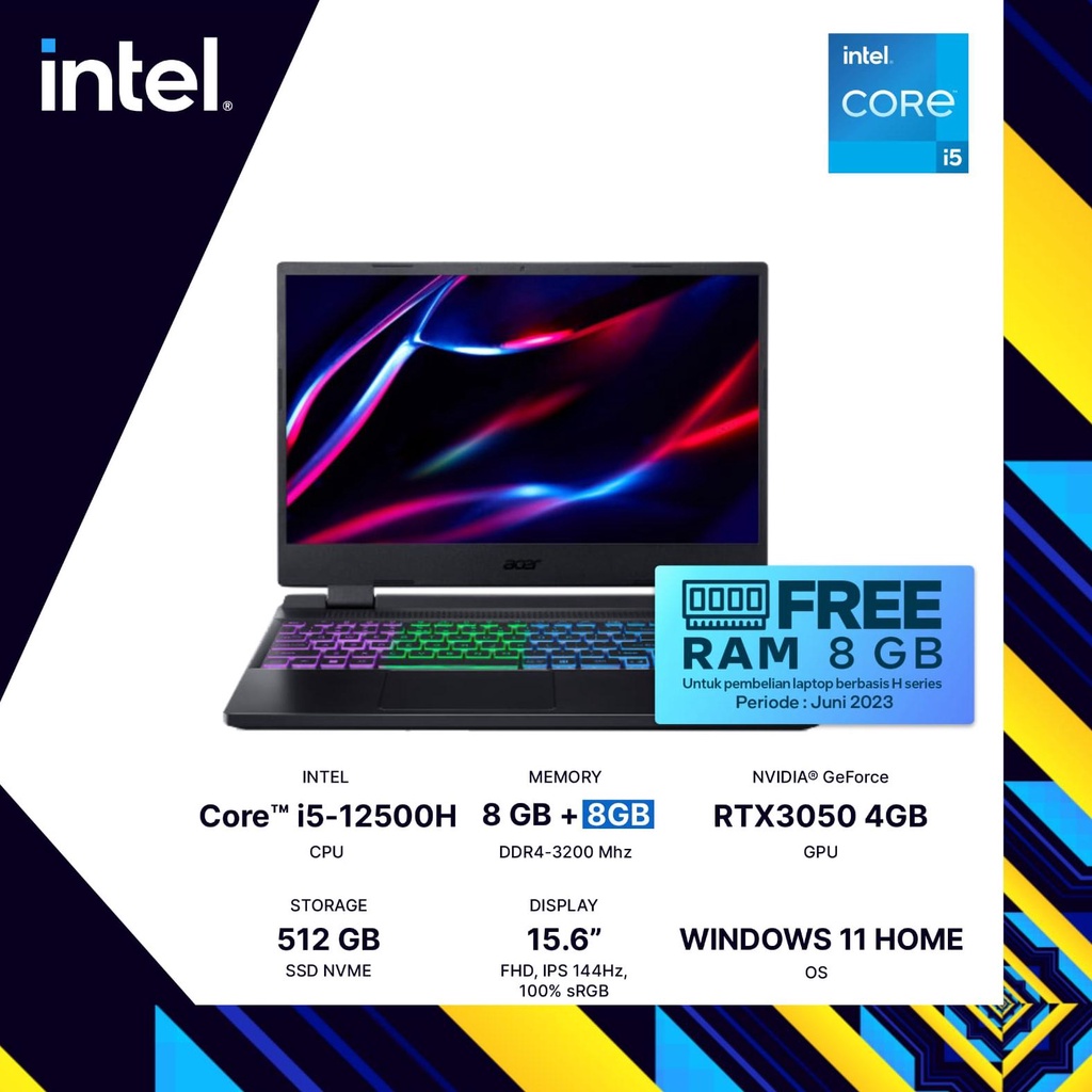 Jual Acer Nitro 5 An515-58-59X8 I5-12500H 8/16G 512G Rtx3050 15.6" Srgb ...