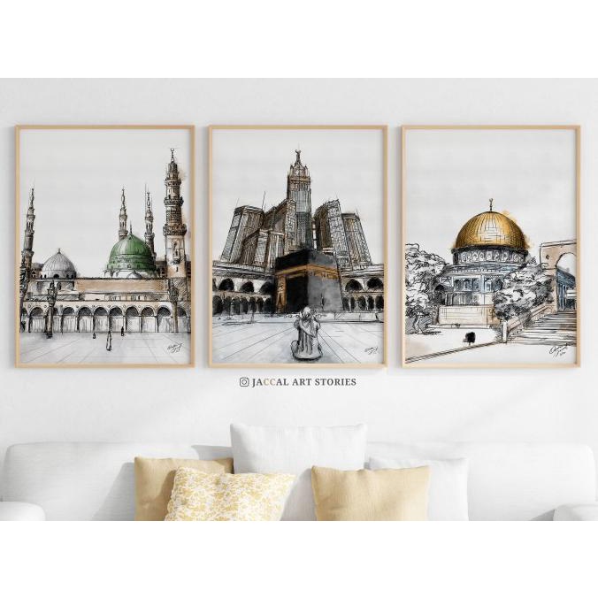 Jual 1 set 3 Lukisan Islami - Kabah al Aqsa Masjid Nabawi - Islamic ...