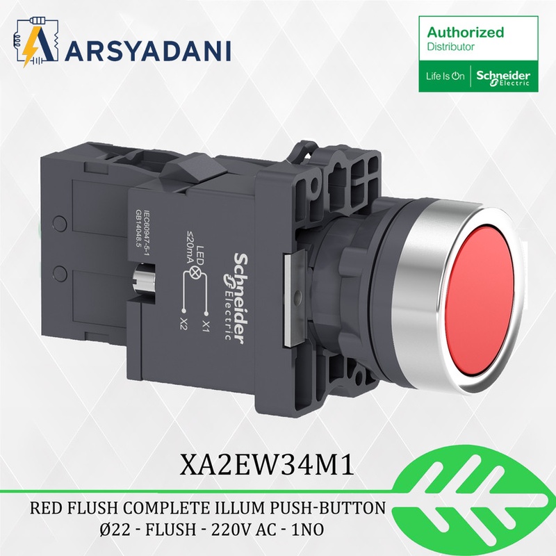 Jual XA2EW34M1 - Red flush complete illum push-button - Ø22 flush 1NO ...