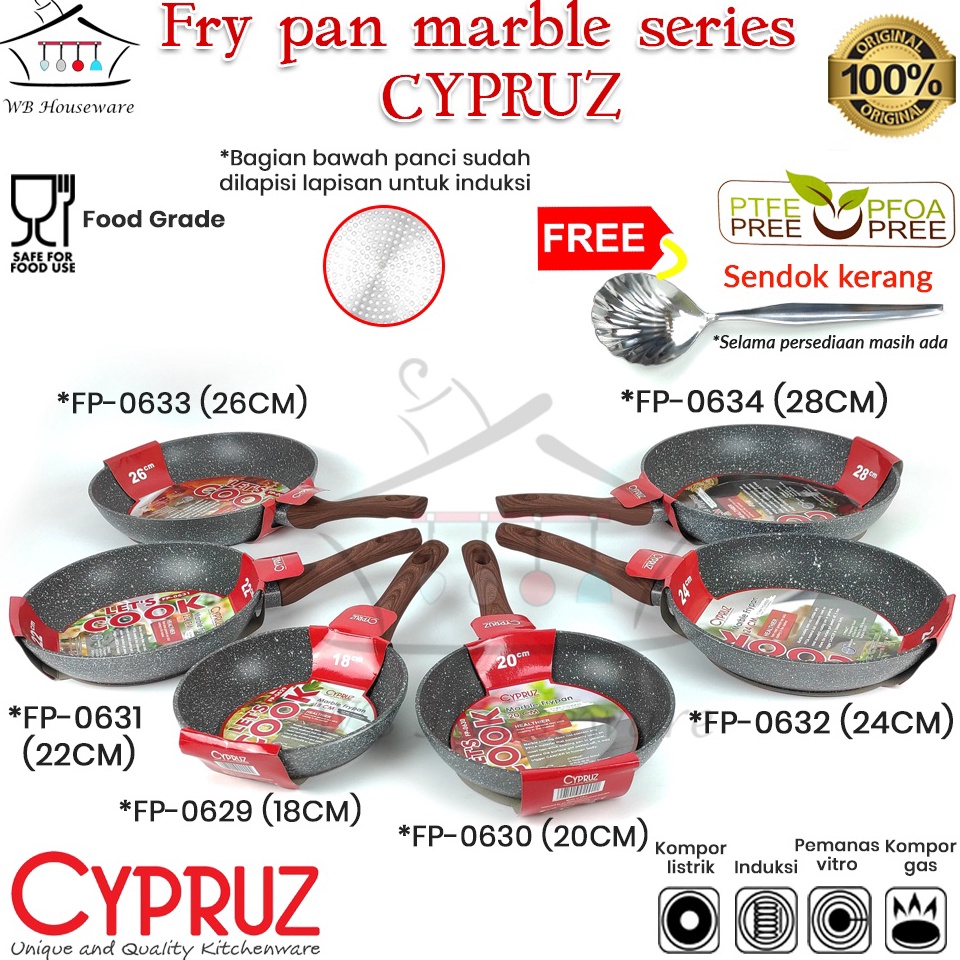 Jual SPECIAL PRICE!. CYPRUZ Fry Pan Marble Anti Lengket Keramik Gagang Kayu Anti Slip Induksi ...