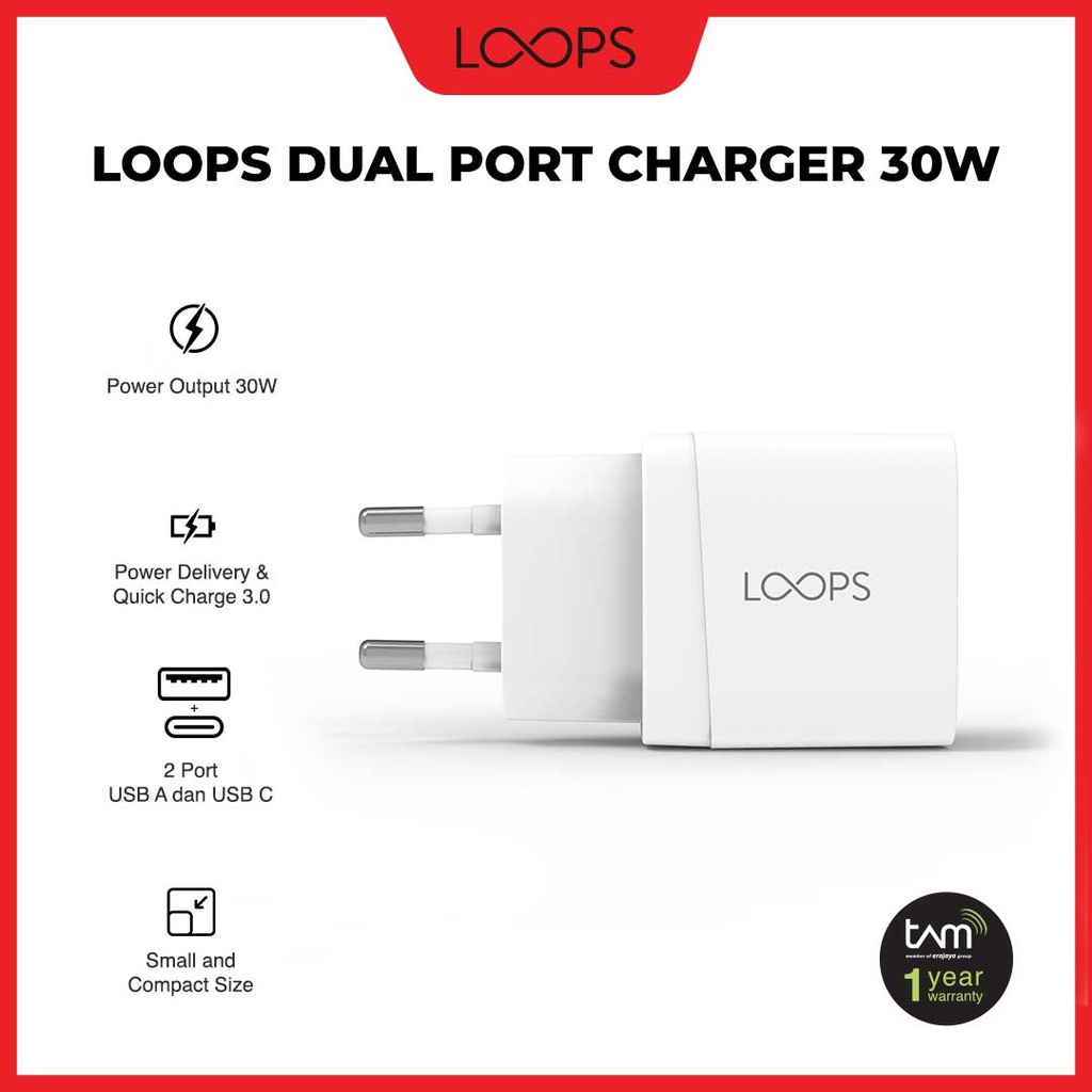 Jual LOOPS Dual Port Charger 30W | Shopee Indonesia
