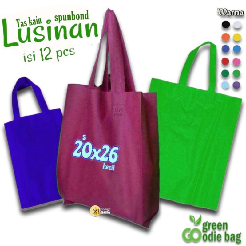 Jual Lusinan isi 12 Tas Kain Spunbond Goodie Bag Tali 20x26x10 cm Kantong Kain Hampers Souvenir ...
