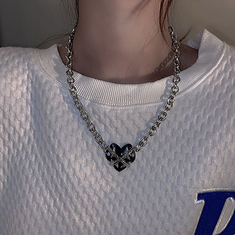 Jual kalung hip hop klavikula rantai punk Harajuku hati hitam ...