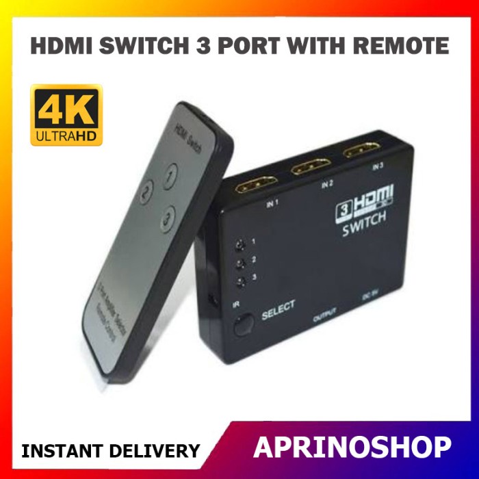 Jual HDMI Switch 3 Port with Remote 4K HDMI Switcher 3 Input 1 Output ...