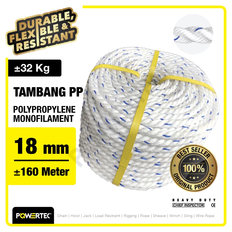 Jual POWERTEC Tali Tambang PP 18mm x 200m Polypropylene PP Mono Rope ...
