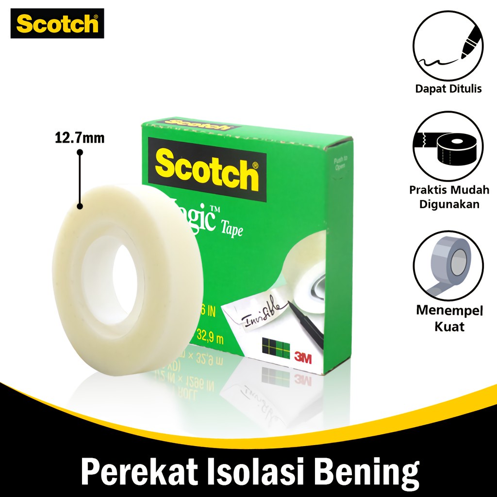Jual 3M Scotch Perekat Isolasi /Selotip Transparan 12.7 Mm X 32.9 M Magic Tape Dobel Tip Label ...
