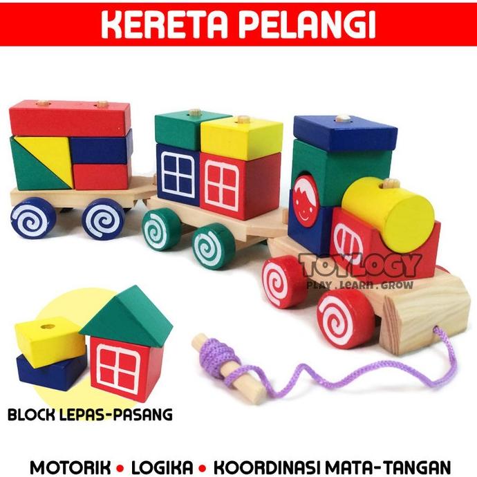 Jual Mainan Edukasi Anak Kereta Api Kayu Pelangi Balok Susun Rainbow ...