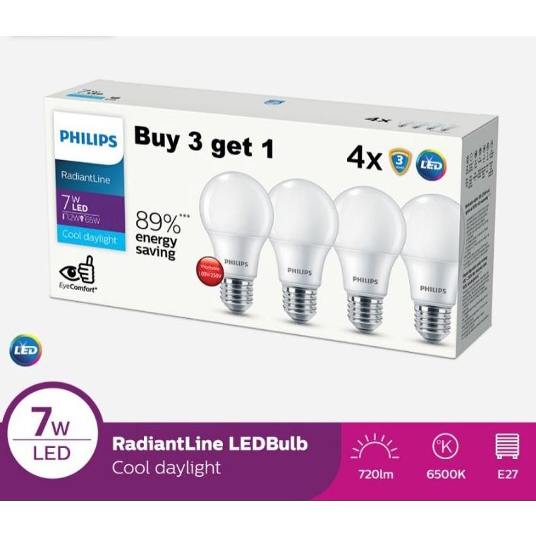 Jual Garansi Resmi Philips Radiantline Multipack Led Bulb 7W 6500K (Isi ...