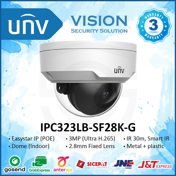 Jual Uniview UNV IPC323LB-SF28K-G 3MP CCTV IP Indoor Dome Ultra H.265 ...