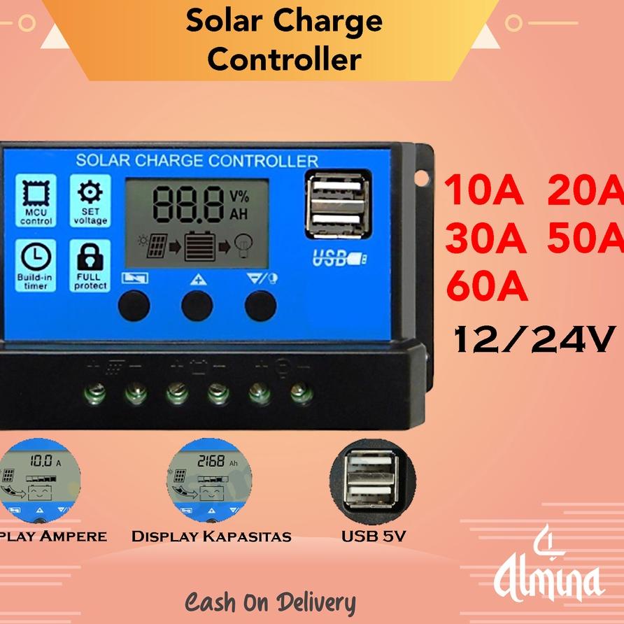 Jual Promo | HJ6 | Solar Charge Controller LCD LED Display Solar PWM 12V/24V 10A 20A 30A 50A 60A ...