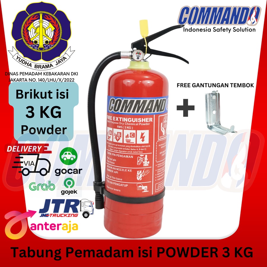 Jual Tabung APAR 3 KG Powder Commando / 3 KG Pemadam Portable | Shopee ...