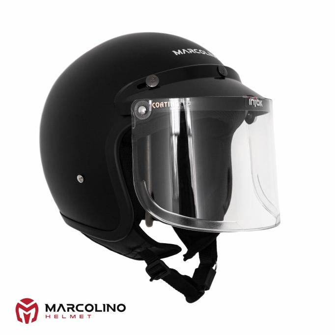 Jual Helm Bogo Retro Marcolino Black Doff SNI Flat Visor | Shopee Indonesia