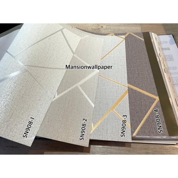 Jual Wallpaper Dinding Geometri Abu Putih Silver List Gold Modern ...