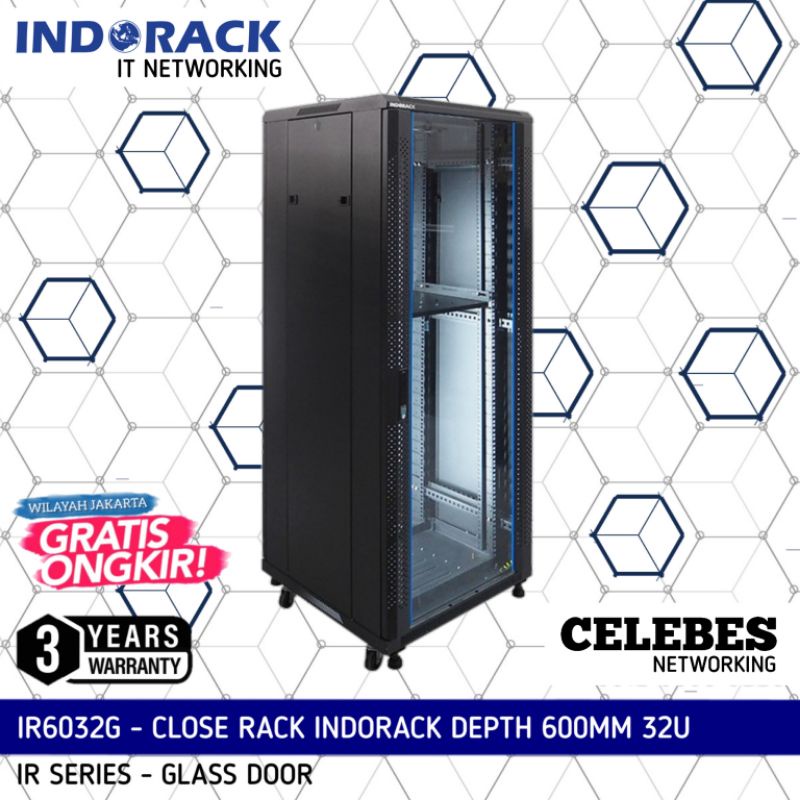 Jual IR6032G - Close Rack INDORACK Glass Door Rak Server 32U Depth ...