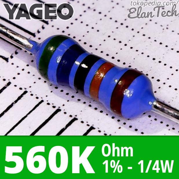 Jual Resistor Yageo 560k 1/4W 1% 0.25W 1/4 W 560 Kilo Ohm Elan73c ...