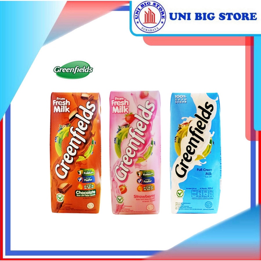 Jual Susu UHT Greenfield Greenfields 250 ml Full Cream - Chocolate - Strawberry Milk ECER / DUS ...