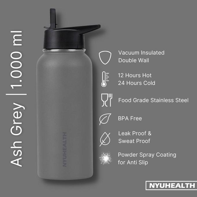 Jual Vacuum Insulated Water Bottle Nyuhealth 1 Liter Color Ash Grey ...