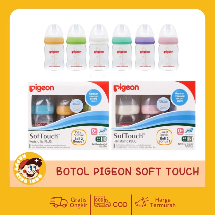 Jual Pigeon Botol Susu SofTouch Peristaltic Plus Wide Neck 160ml - Warna NEW | Shopee Indonesia