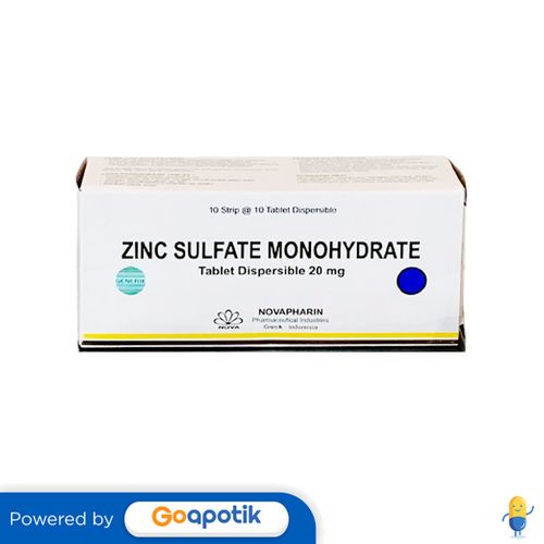 Jual ZINC SULFATE MONOHYDRATE NOVAPHARIN 20 MG BOX 100 TABLET | Shopee ...