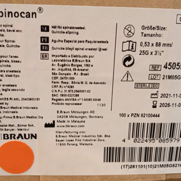 Jual B Braun Spinocan Ukuran 25 G X 3 Original (1 Box/25 Pcs) | Shopee ...