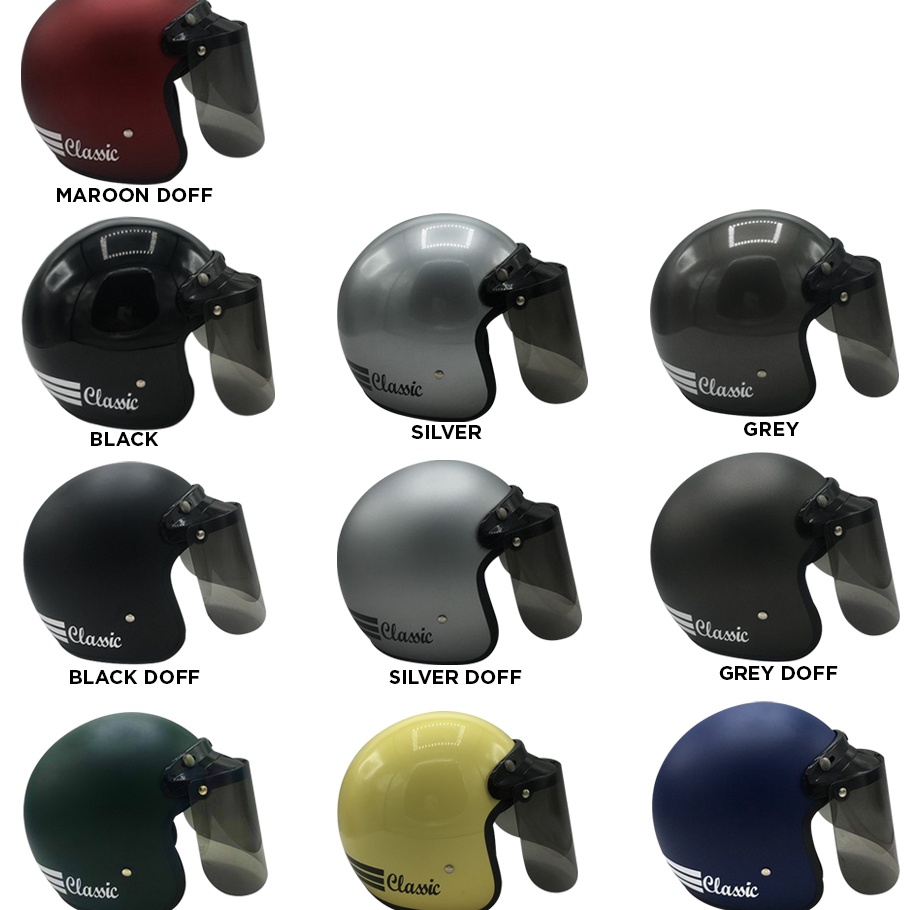 Jual Terkini!! Helm Bogo Classic Dewasa Full Leher Kaca Datar Retro SNI ...
