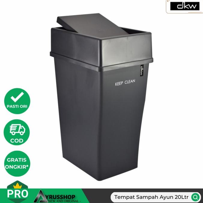 Jual {{{{{{] Tempat Sampah Simple Elegant Tutup Ayun 20Ltr Black/Swing Bin/Dkw | Shopee Indonesia