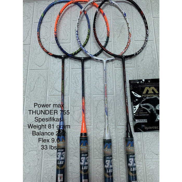 Jual RAKET BADMINTON POWER MAX THUNDER 755 GRIP 5U ORIGINAL KUAT 33LBS ...