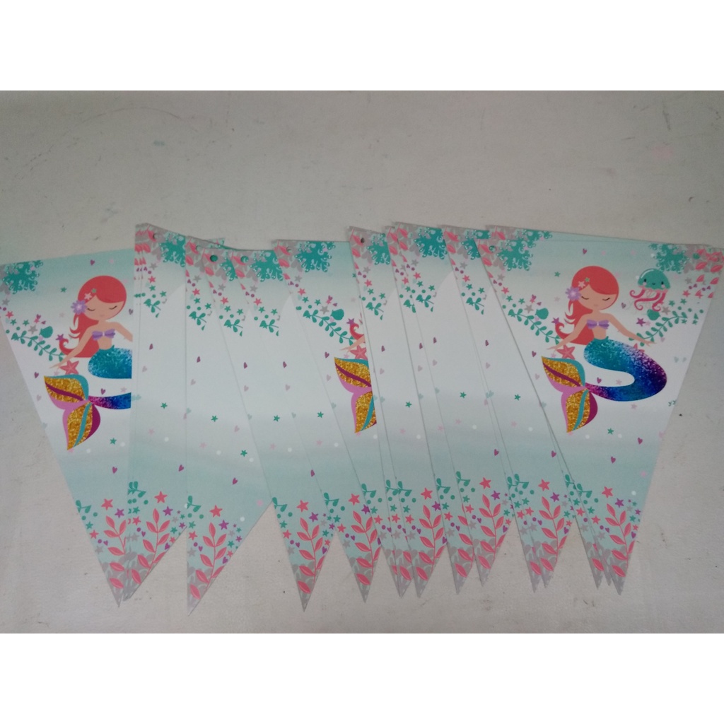 Jual bunting flag mermaid / bendera happy birthday mermaid / bunting ...